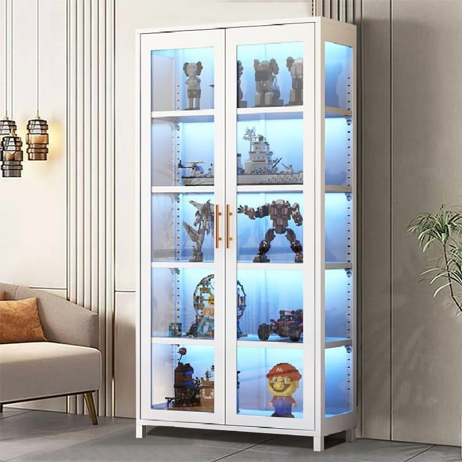 Display Cabinet with Glass Doors, 5-Tier Metal Curio Cabinet, Glass ...