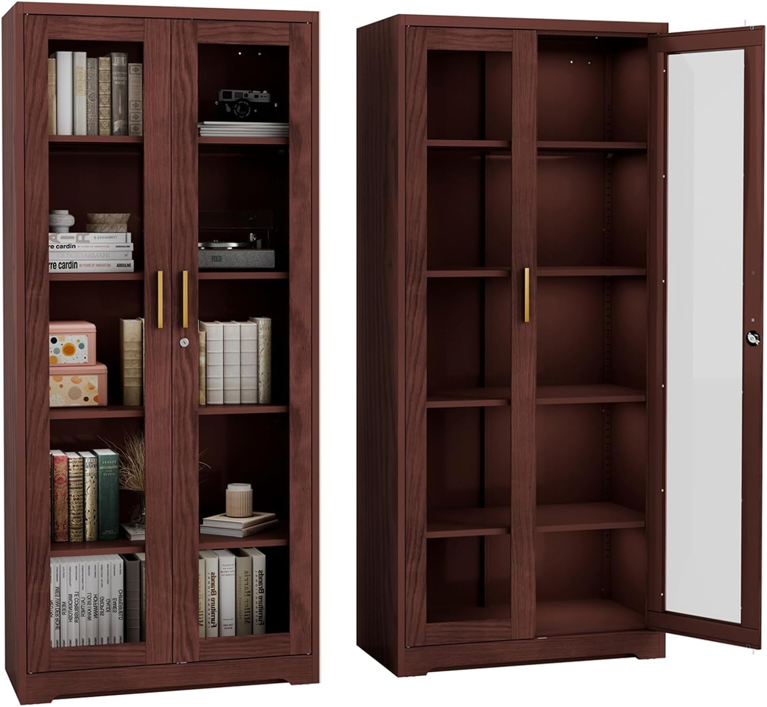 Display Cabinet with Glass Doors,71" Metal Curio Cabinets with 4 ...