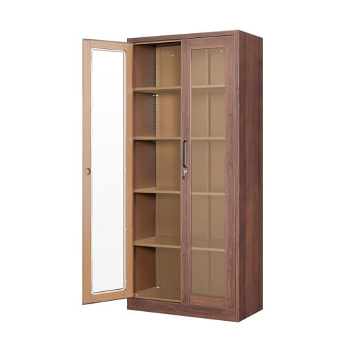 Display Cabinet with Glass Doors, Curio Cabinets with 4 Adjustable ...
