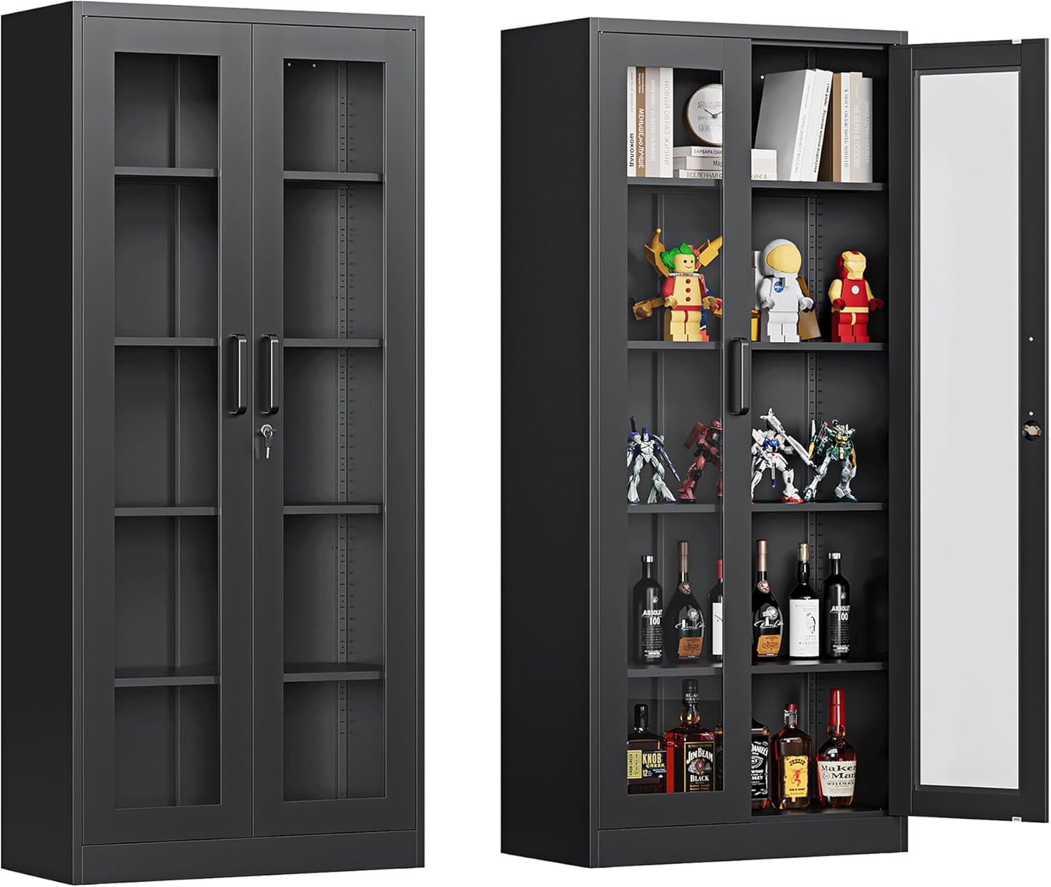 Display Cabinet with Glass Doors, Display Case Cabinet for Collectibles ...