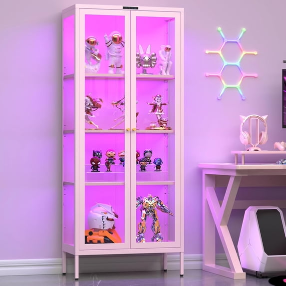 Display Cabinet with Glass Doors, Glass Display Cabinet with 8 Color ...