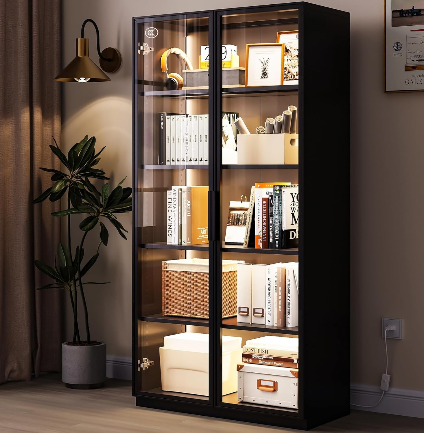 Display Cabinet with Glass Doors and Light Glass Display Cabinet Dark ...