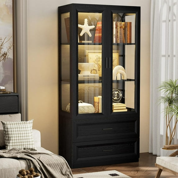 Display Cabinet with LED Lights, Curio Storage Cabinet with Acrylic ...