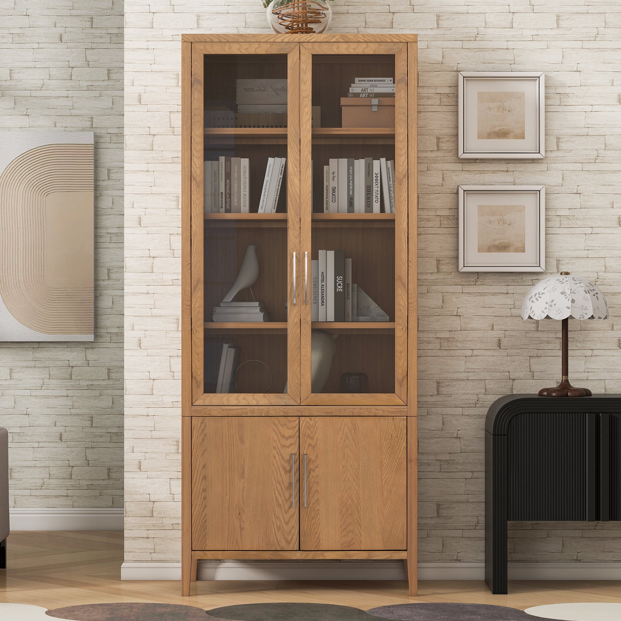 Display Cabinet, Tall Storage Display Curio Cabinet, Classic Wood ...