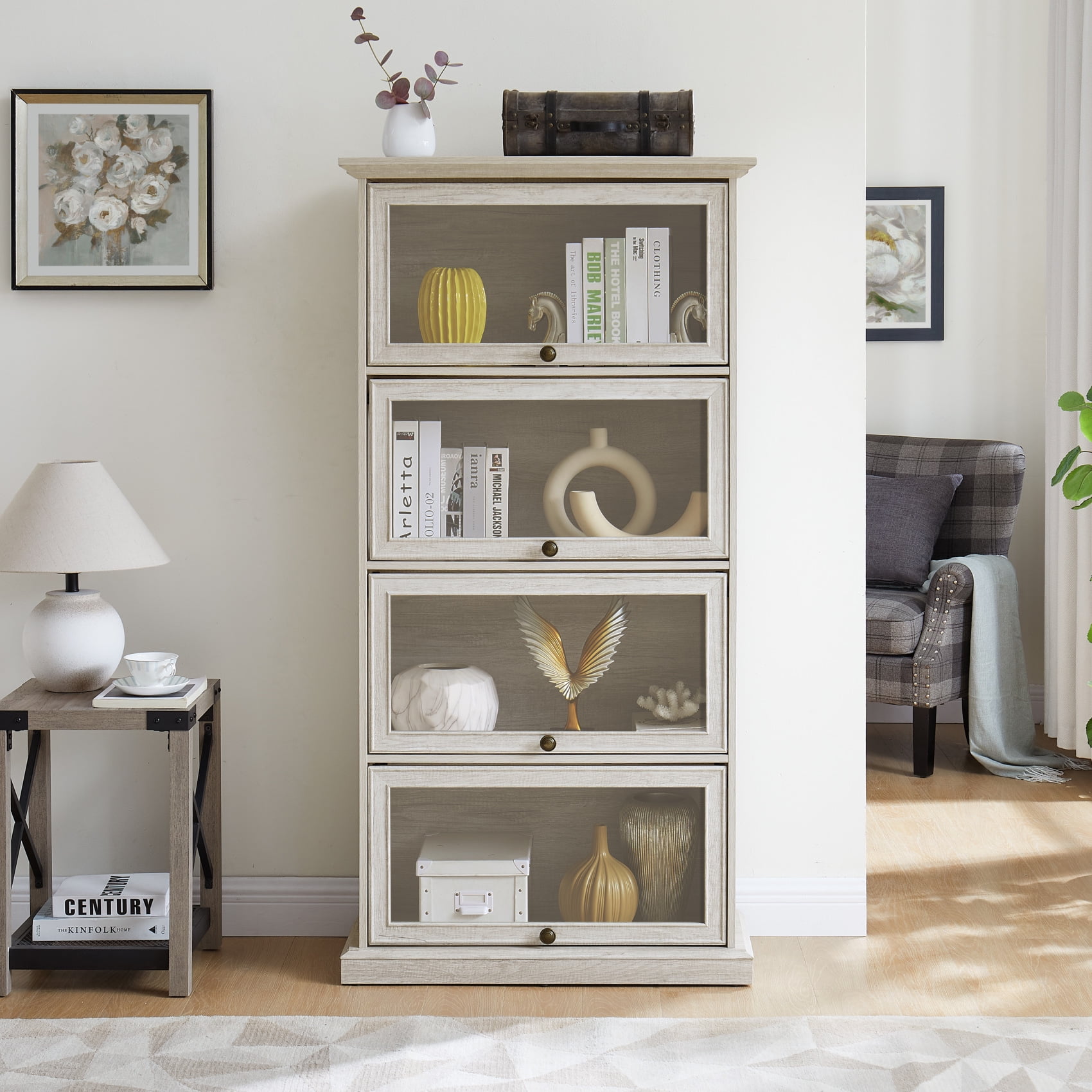 Glass Display Cabinet, 4 Tier Glass Display Cabinet Storage Curio ...