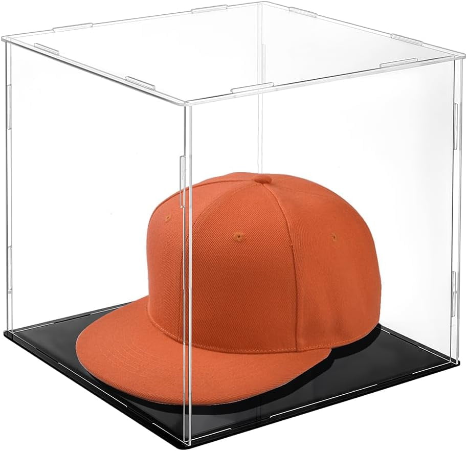 Display Case Clear Cube Baseball Holder Hat Display Case with Black ...