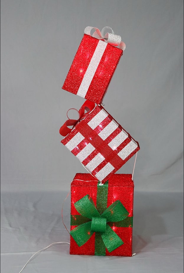 Display Light-up Stacked Gift Boxes with 60 Red & Cool White LED Lights ...