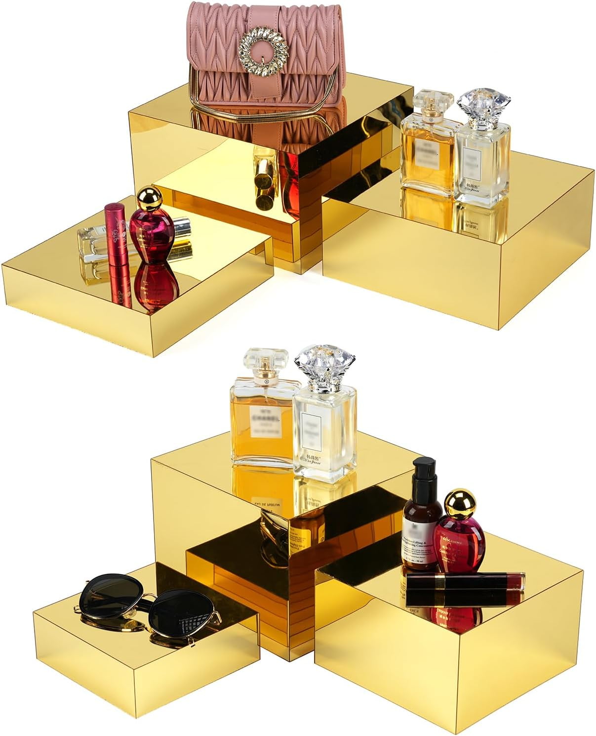 Display Nesting Riser Stands ,Mirror Gold acrylic Stereoscopic Display ...