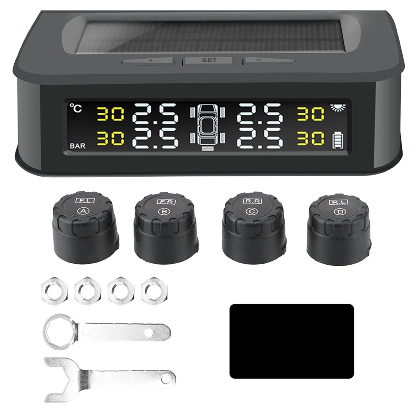 Display Pressure Control Warning 5 Tire External sensors Waterproof Solar Charge TPMS Car Tire ...