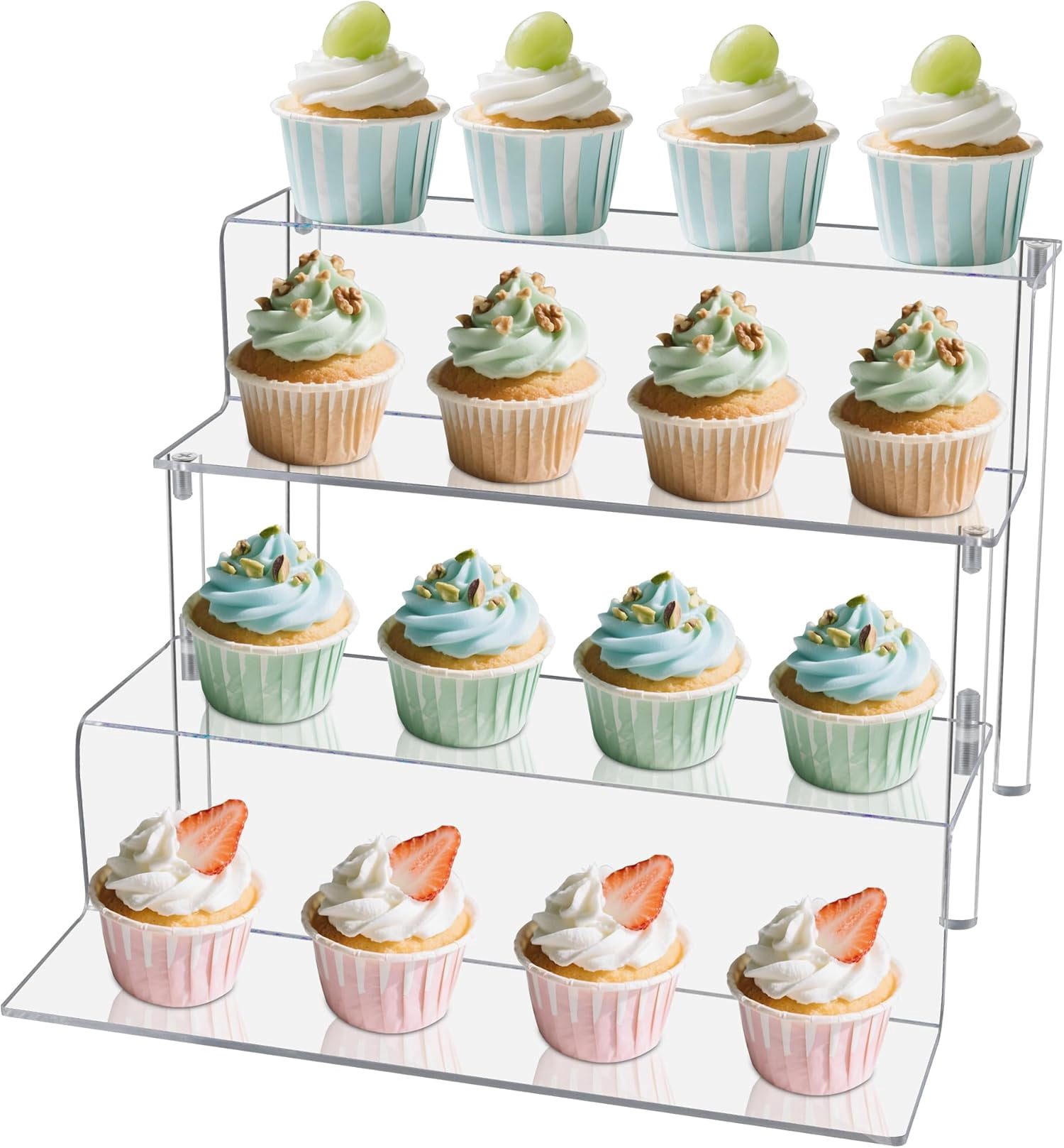 Display Riser Stand, 4 Tier Cupcake Tower Stand, Clear Display Rack for ...