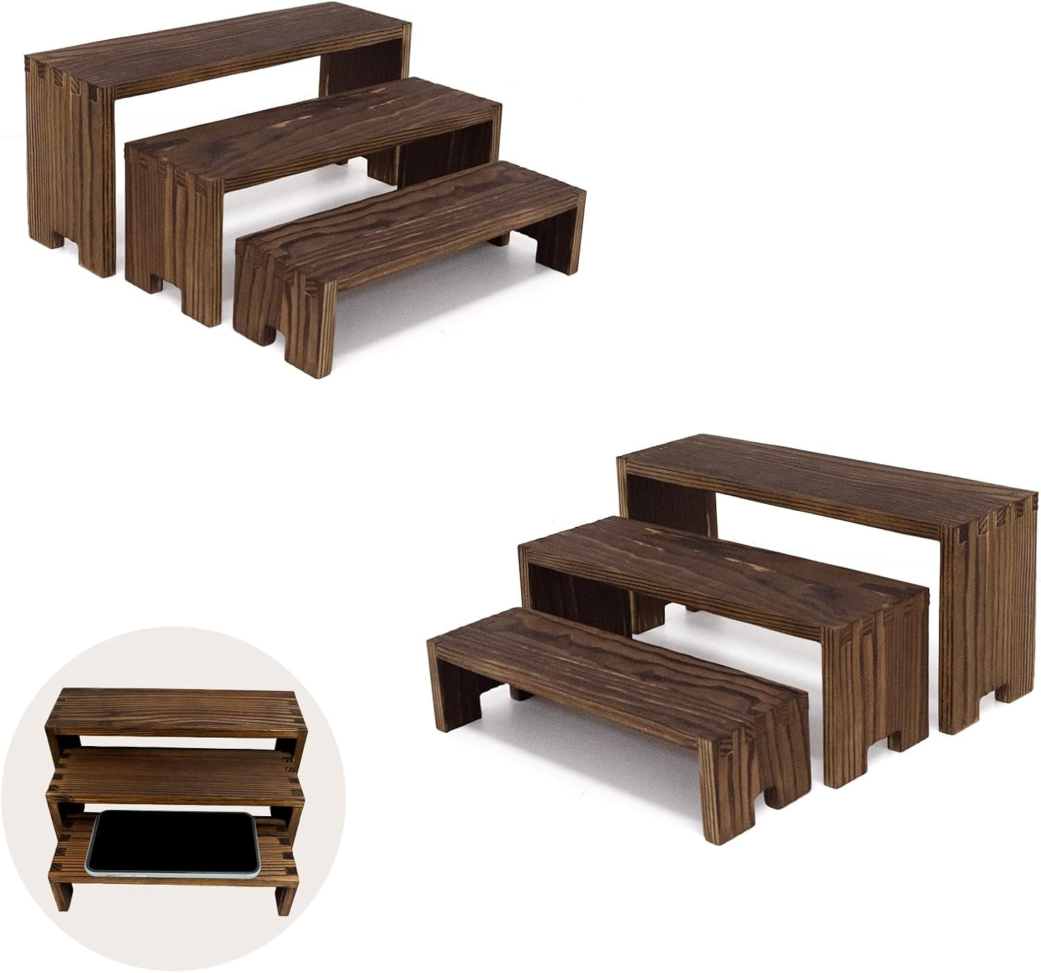 Display Risers-3 Tier Wood Risers Decorative Rectangular Display Stands ...