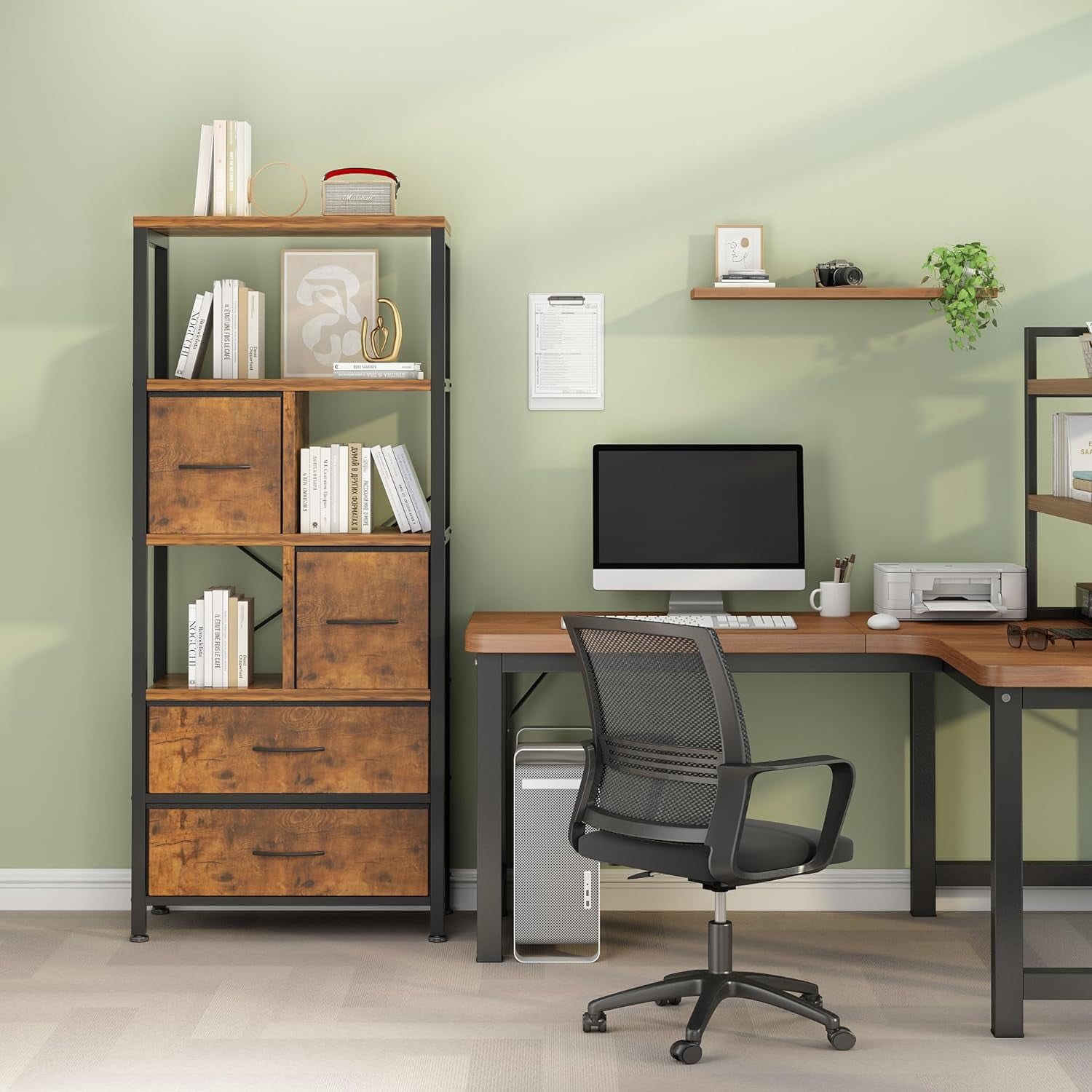 5-Layer Display Shelf with Cube Storage, Iron Frame, 4 Fabric Drawers ...