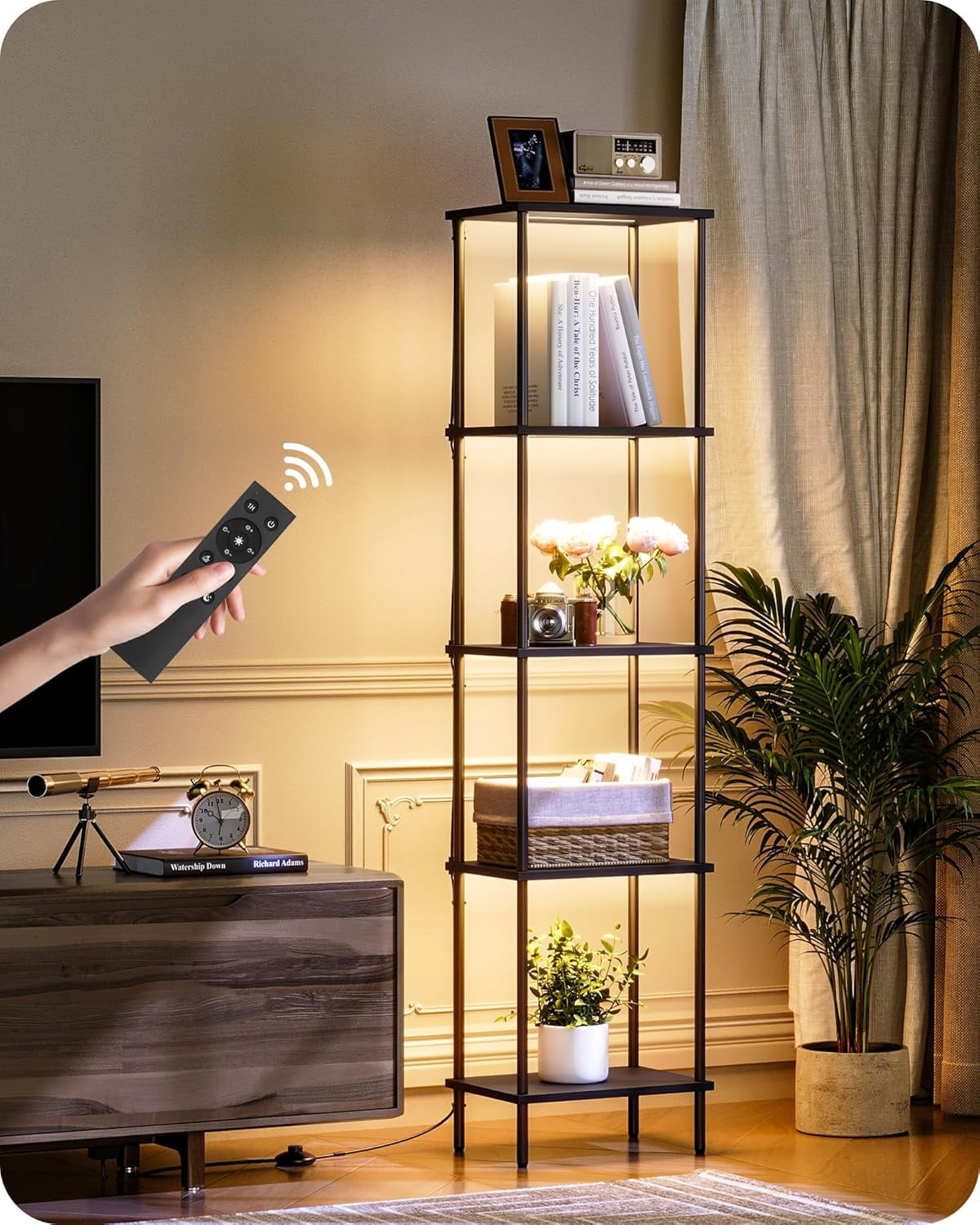 Display Shelf with Light, 5-Tier Shelf Lamp, Corner Floor Lamp with ...