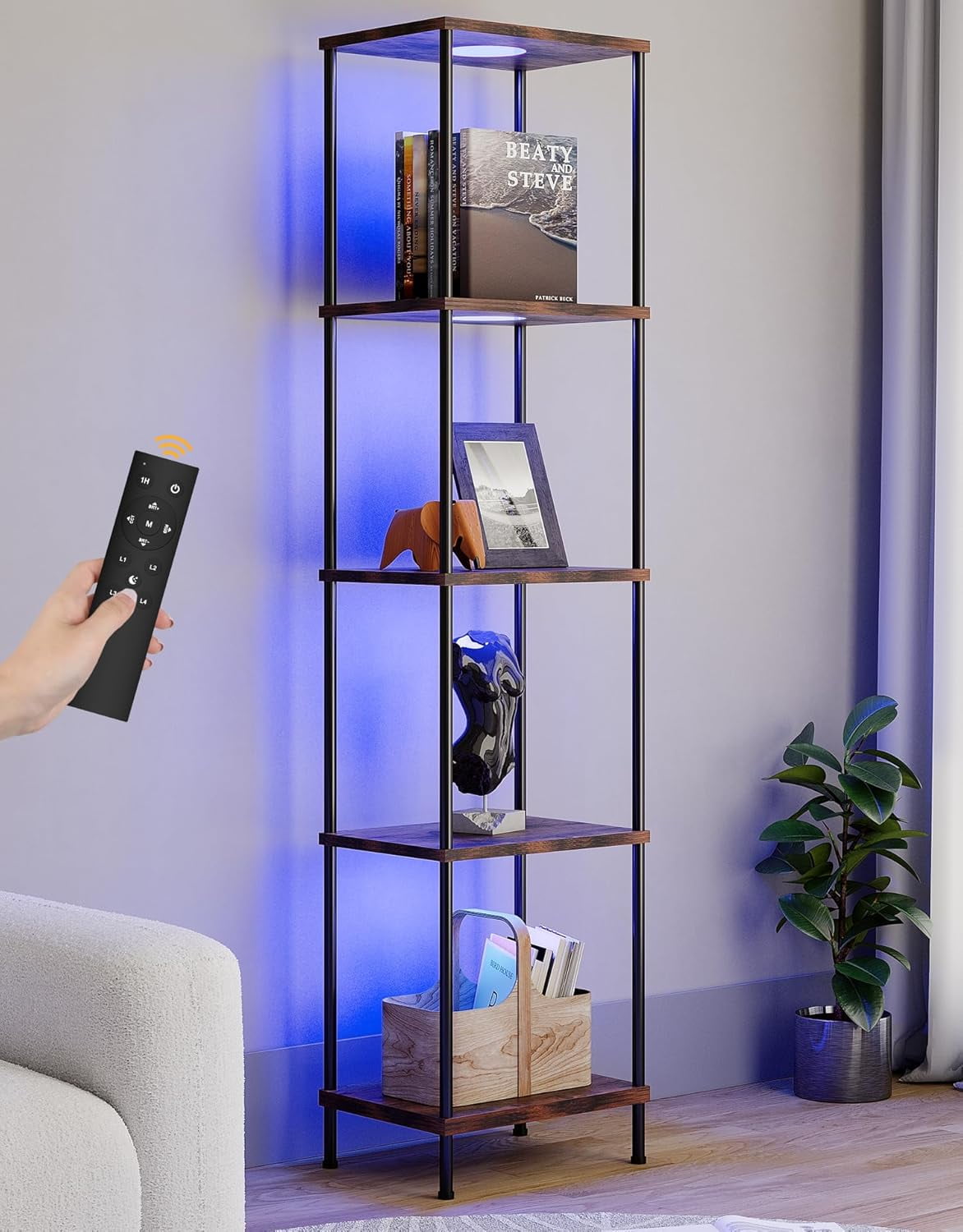 Display Shelf with RGBW Light, Color Changing Curio Cabinet Floor Lamp ...