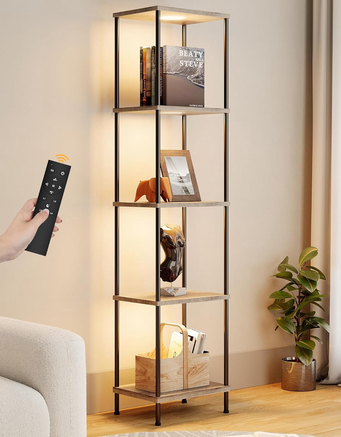 Display Shelf with RGBW Light, Color Changing Curio Cabinet Floor Lamp ...
