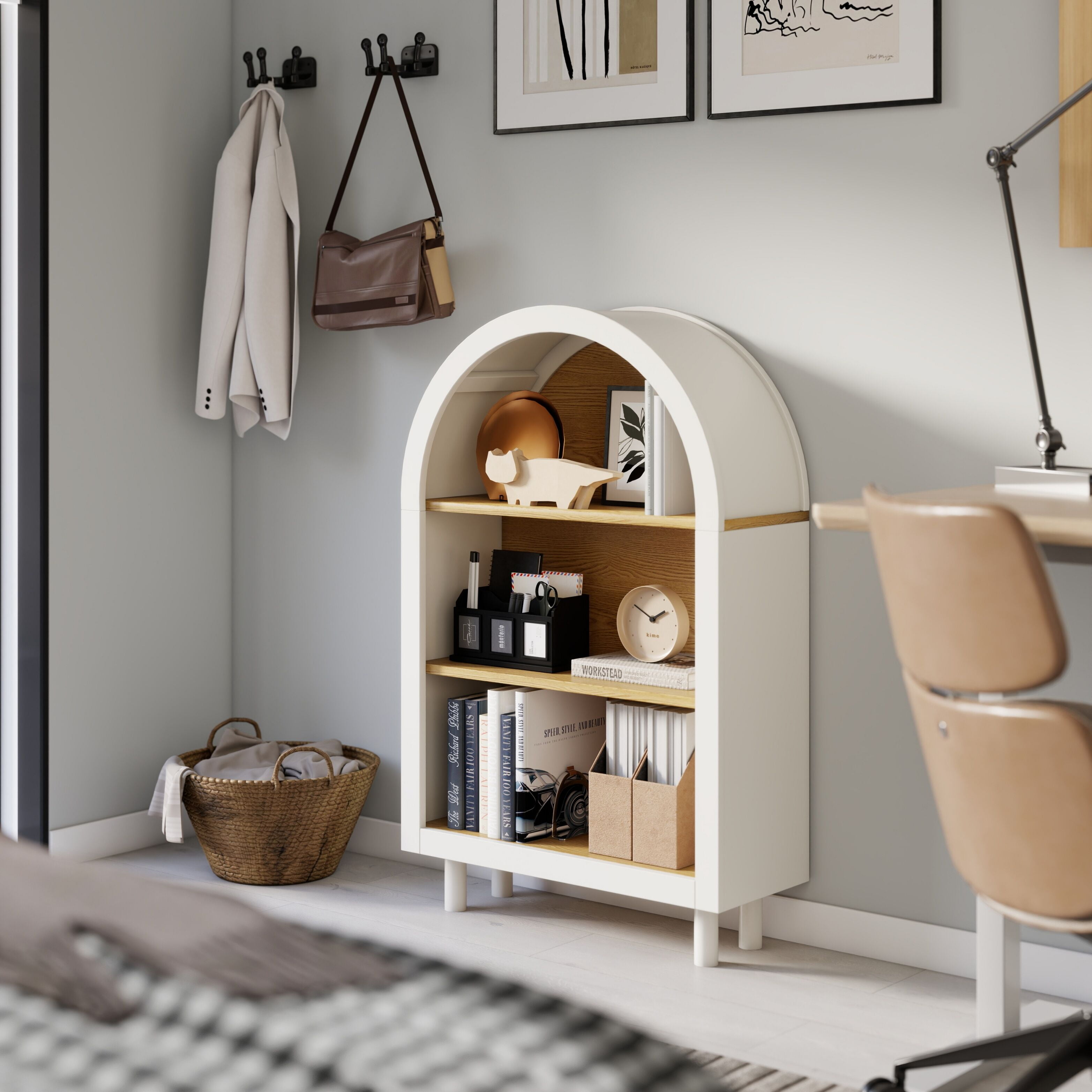 Display Shelves Arched Small Bookcase,Arched Storage Cabinet,Wooden ...
