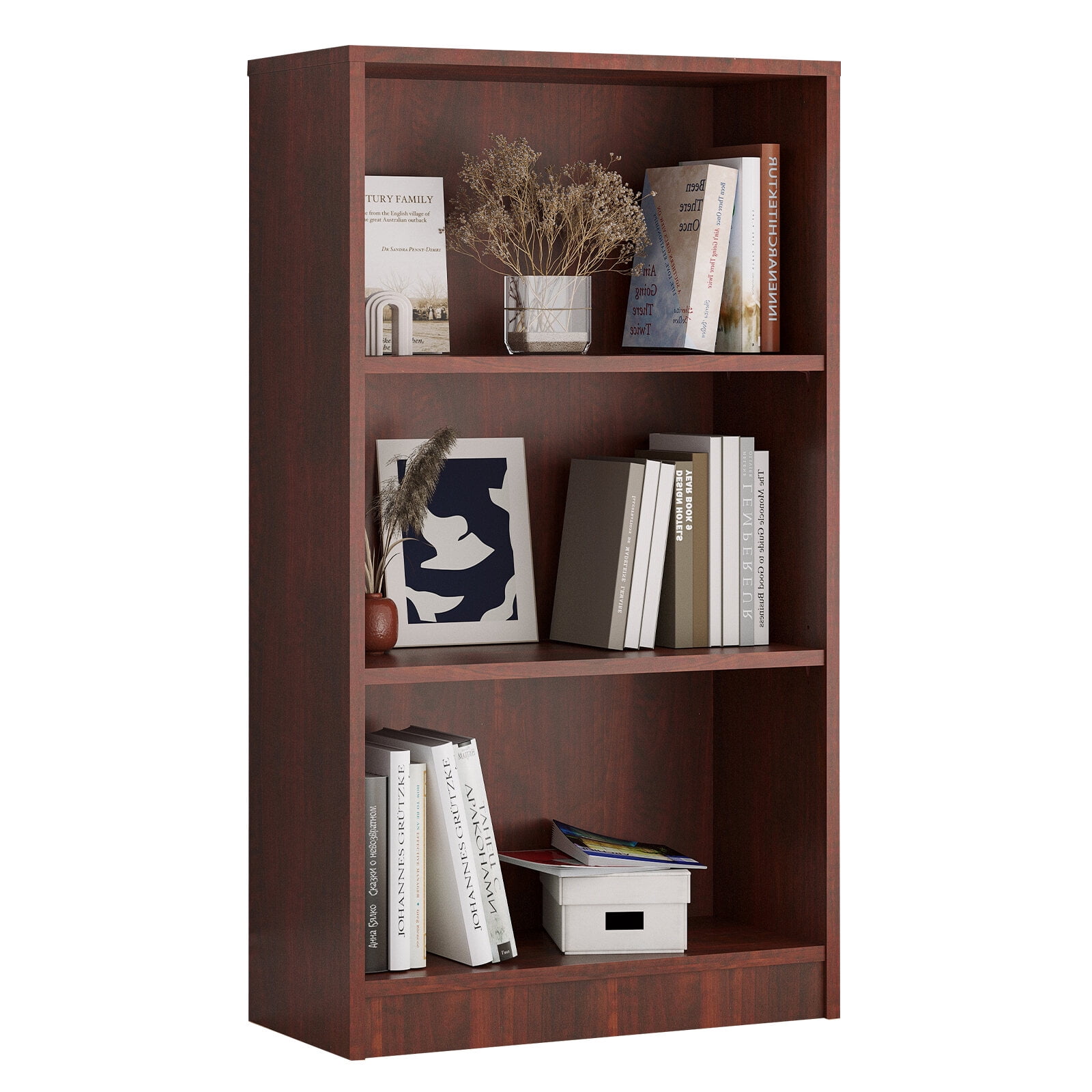 Display Shelves Bookcase Freestanding 3 Shelf Wood Bookshelf Adjustable ...