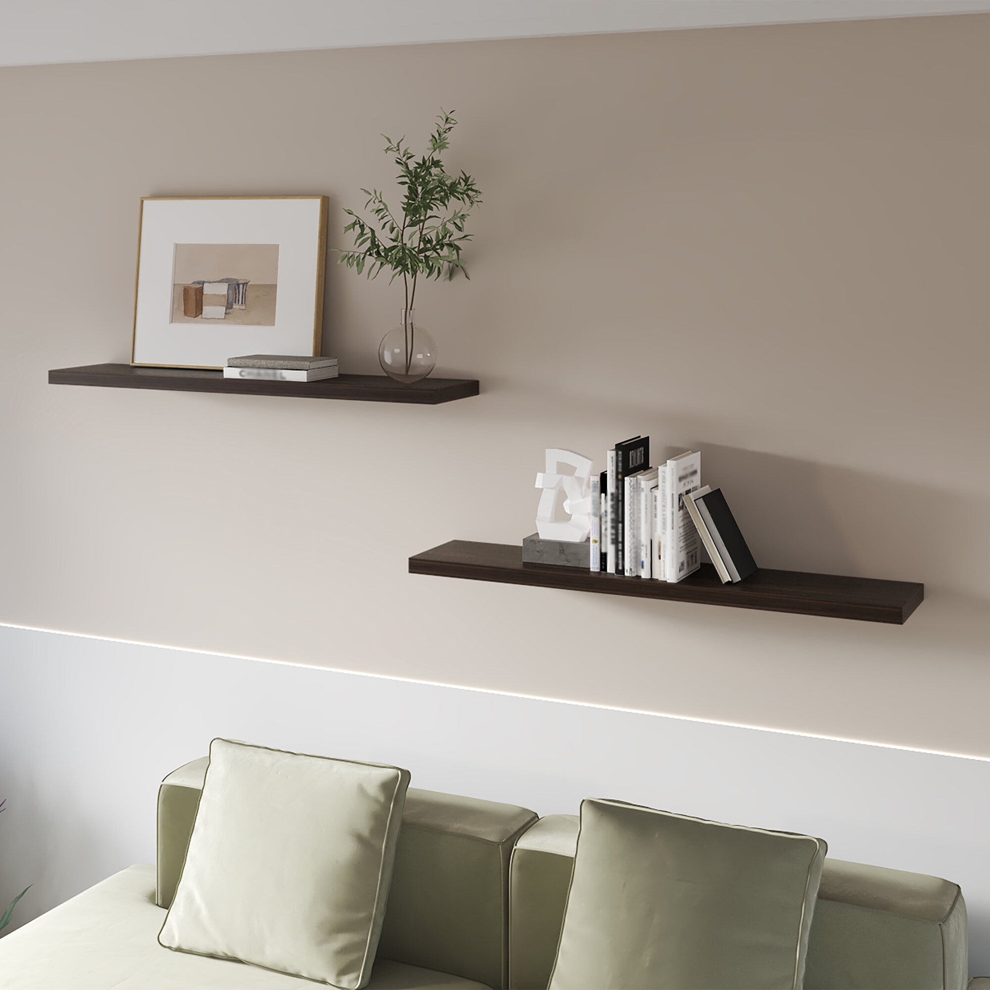Display Shelves, Dark Oak Floating Shelf in Melamine, Set of 2, Dark ...