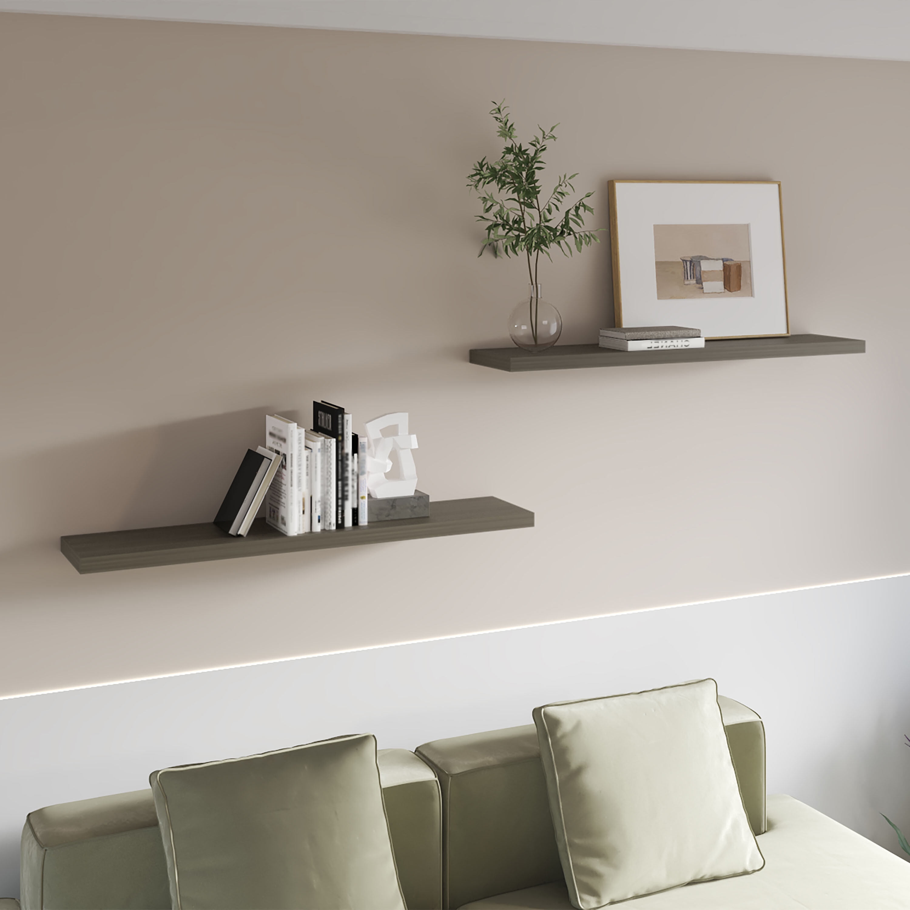 Display Shelves FM FURNITURE Greer Floating Shelf in Melamine x2,Smokey ...