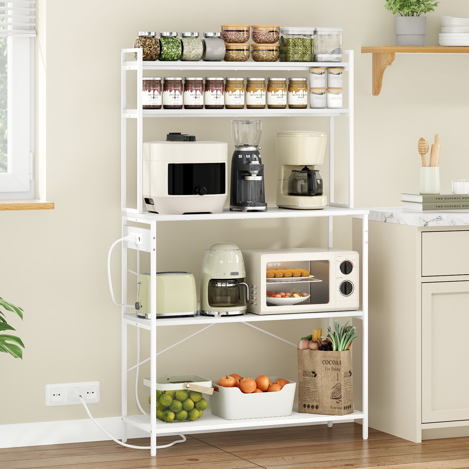 Display Shelves Large 5-Tier Bakers Rack with Electrical Outlets, 39 ...