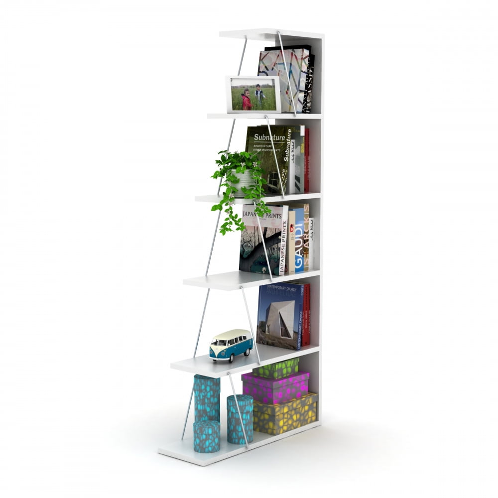 Display Shelves, Modern 5 Tier Ladder Bookshelf Organizers with Metal ...