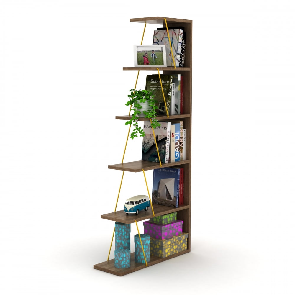 Display Shelves, Modern 5 Tier Ladder Bookshelf Organizers with Metal ...