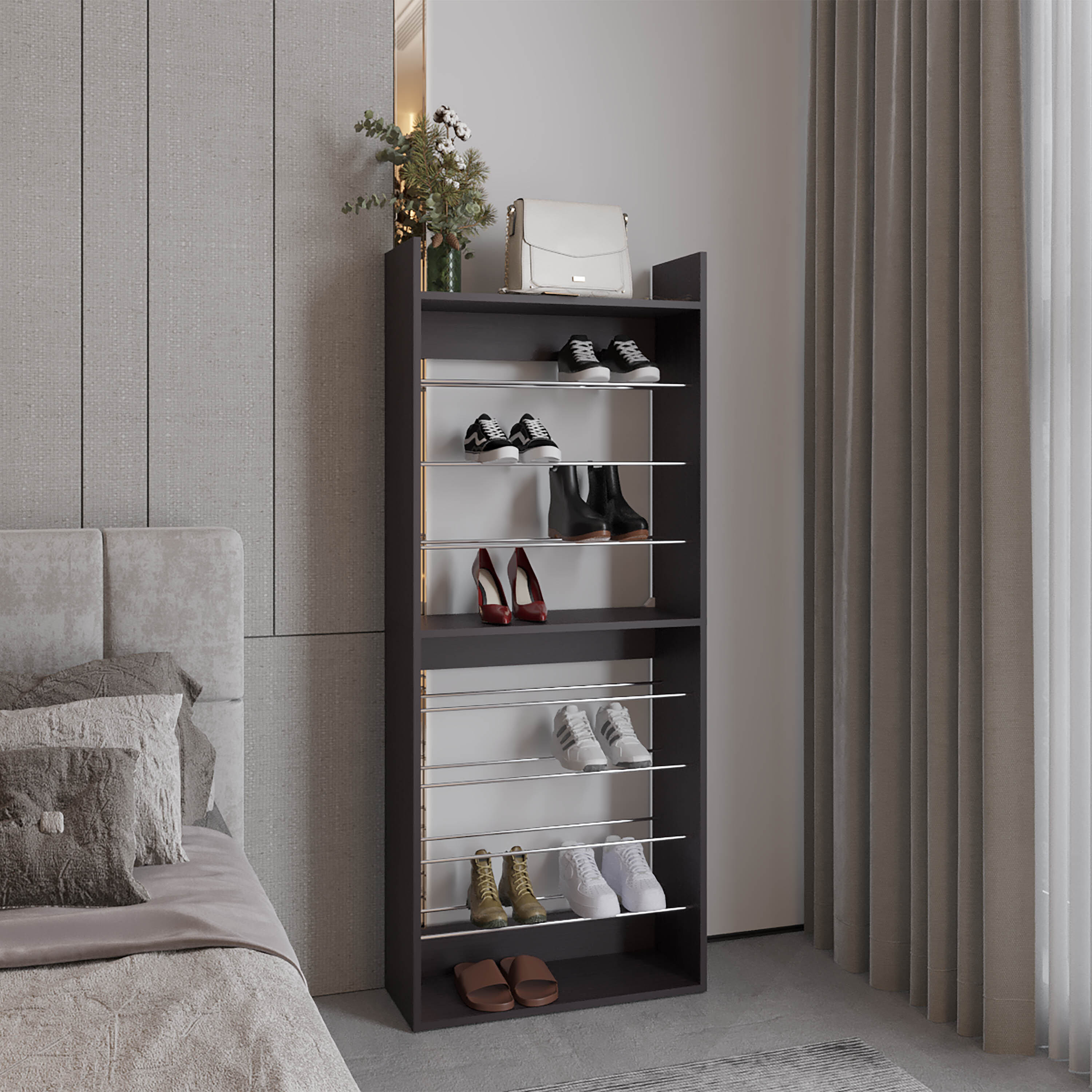 Display Shelves, Shoe Rack, 10 Shelves, Black Wengue, Black Shelving ...