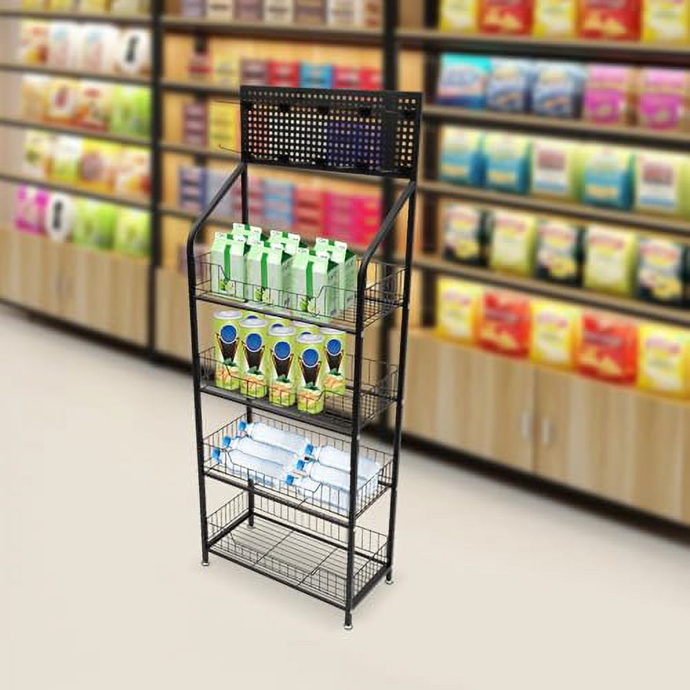 Display Snack Rack 4 Tier Grocery Retail Display Rack with Wheels & 10 ...