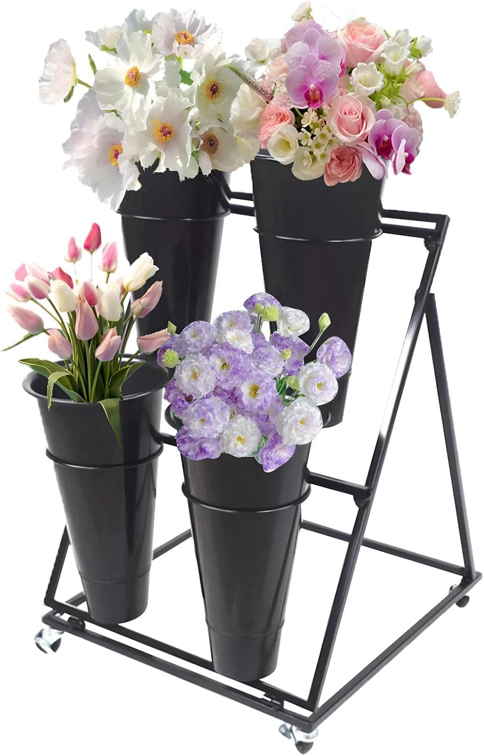 Display Stand, 2 Layers Heavy Duty Metal Moving Wrought Iron Bouquet ...