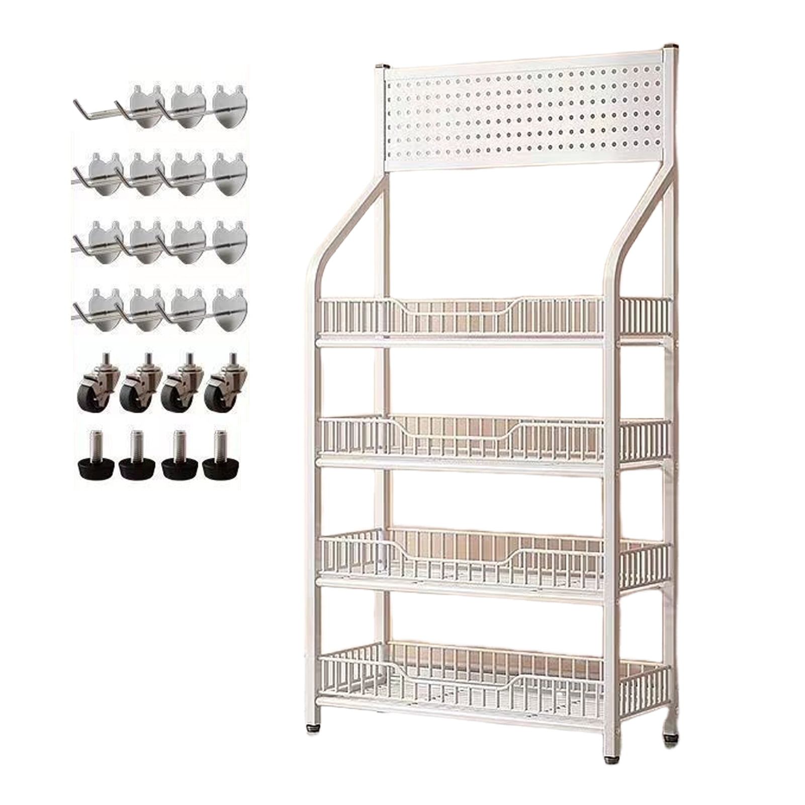 Display Stand 4-tier Metal Wire Storage Shelf with Wheels Heavy-duty ...