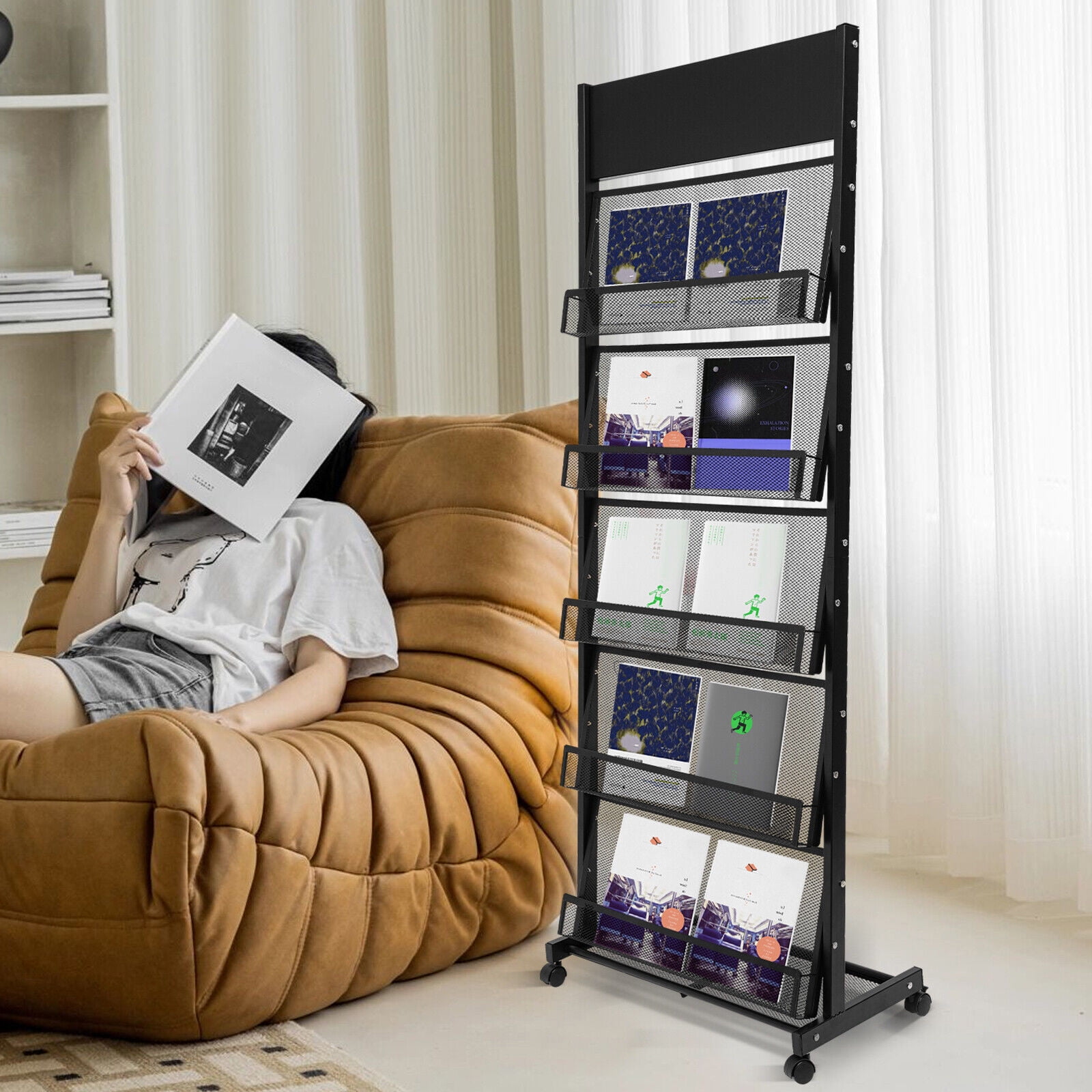 Display Stand Magazine Rack Black 5 Tiers Magazine Display Stand ...