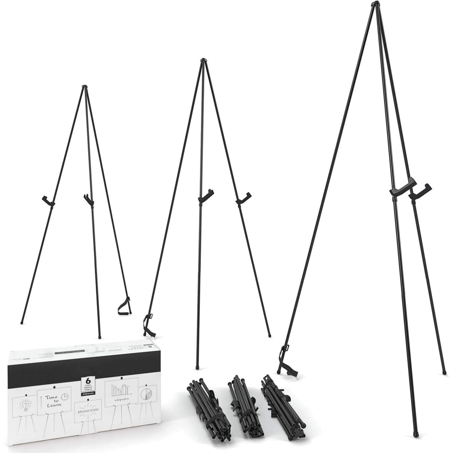 Display Stand, Pack of 6, 63-Inch Height, Black, Portable Easels for ...
