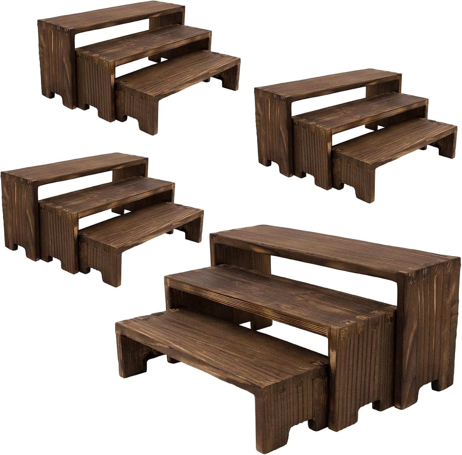 Display Wood Risers Wooden Stand 3 Tier 4 Set 12 Pieces Wooden Stands ...