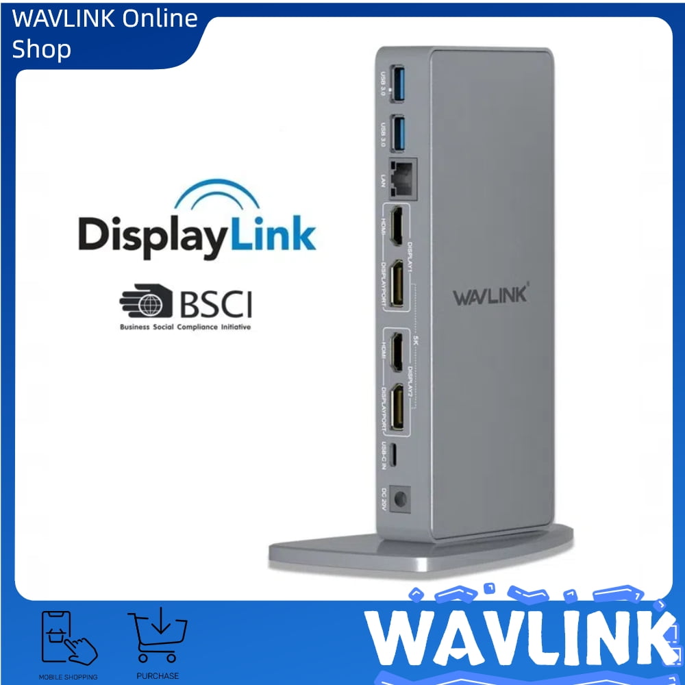 DisplayLink Docking Station Dual Monitor, WAVLINK 14-IN-1 USB-C/A ...