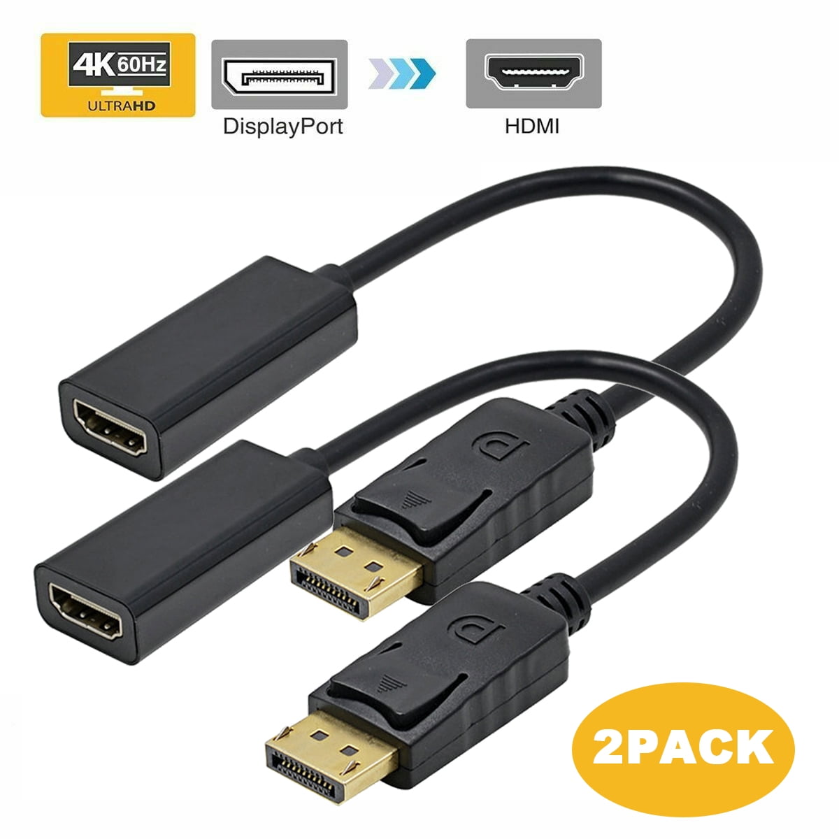 DisplayPort to HDMI Adapter, 2 Pack, Gold-Plated Display Port to HDMI ...