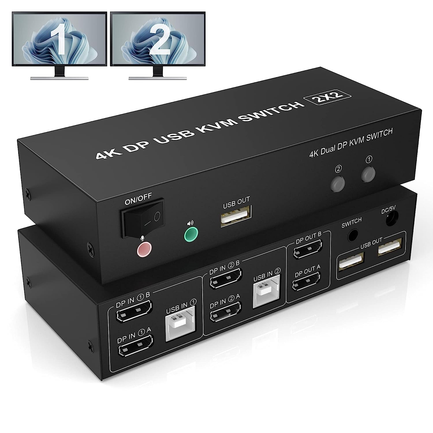 DisplayPort KVM Switch Dual Monitor 4K@60Hz Extended Display, 2 ...