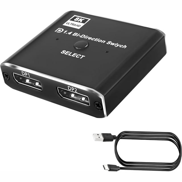 DisplayPort Switch 8K Bi-Directional DP 1.4 Switcher 1 in 2 Out / 2 in 1 Out High Speed Splitter ...