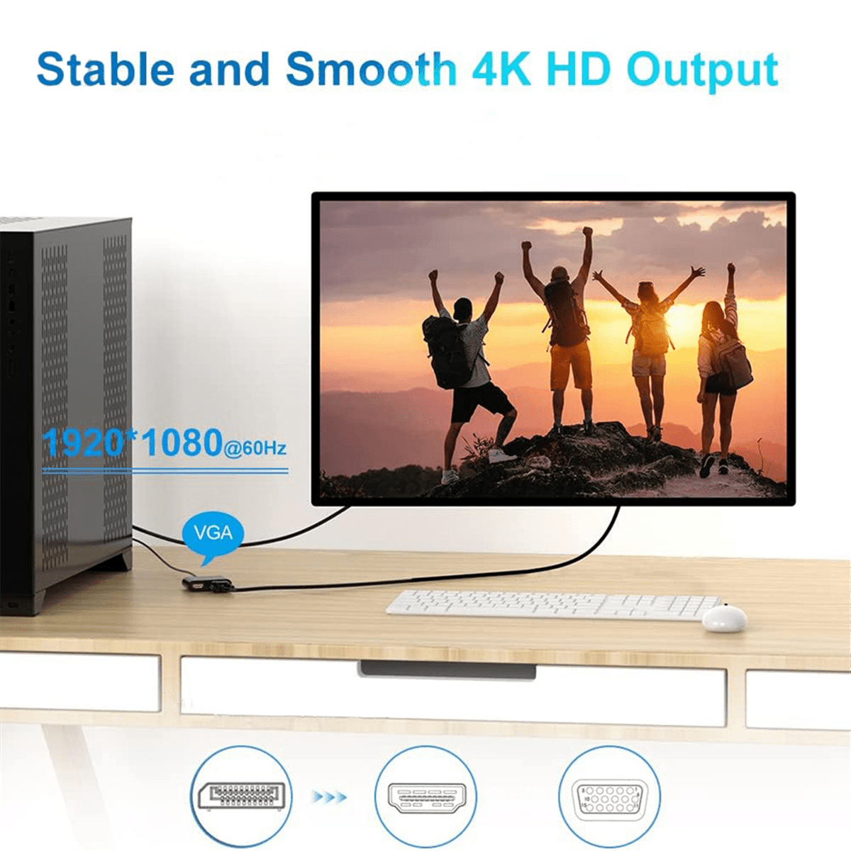 DisplayPort to VGA+HDTV Converter Computer Monitor Adapter Cable DP ...