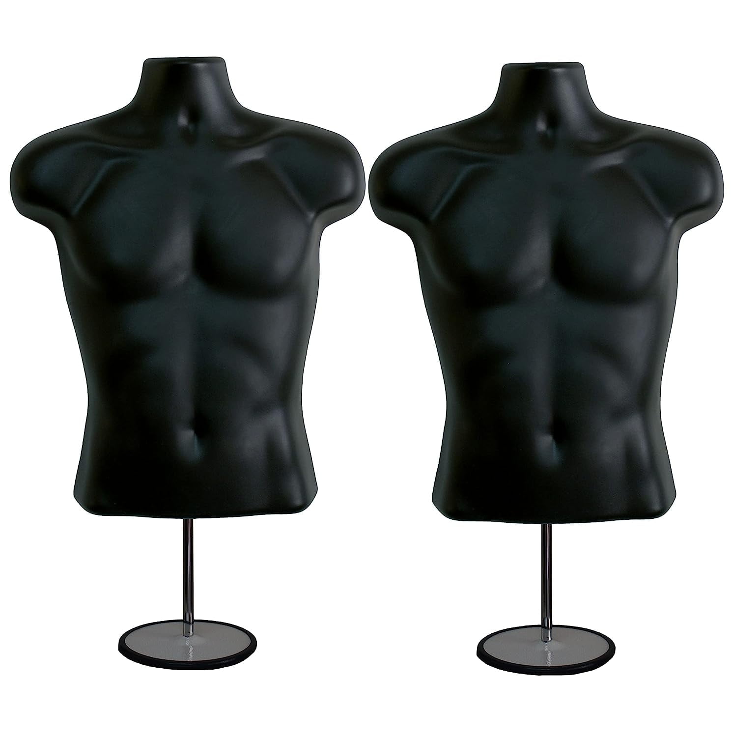 DisplayTown 2 Pack Black Male Mannequins Hollow Back Body Torso w/ Metal Stands with Metal Pole ...