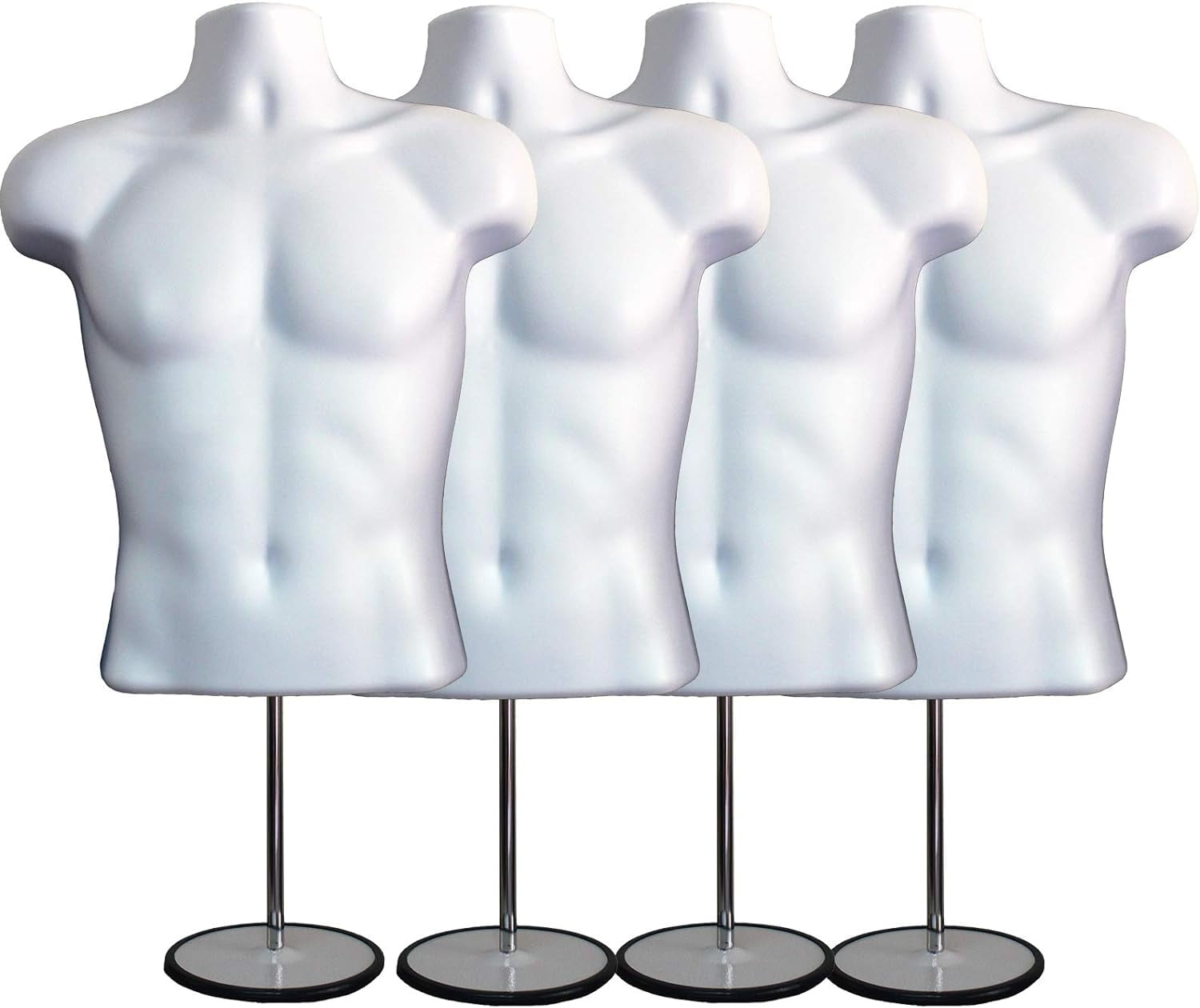 DisplayTown 4 Pack White Male Mannequin Torsos with Metal Stands Dress ...