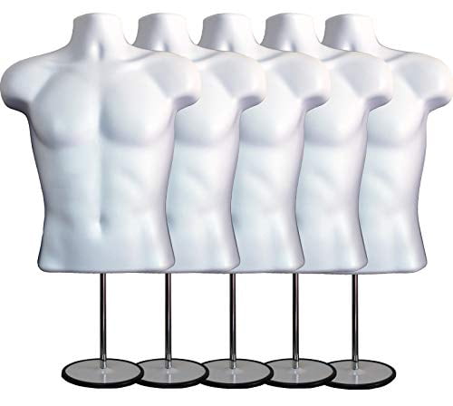 DisplayTown 4 Pack White Male Mannequin Torsos with Metal Stands Dress ...