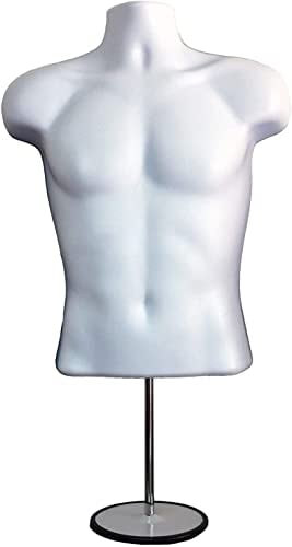 DisplayTown 5 Pack White Male Mannequin Torsos with Metal Stands Dress ...