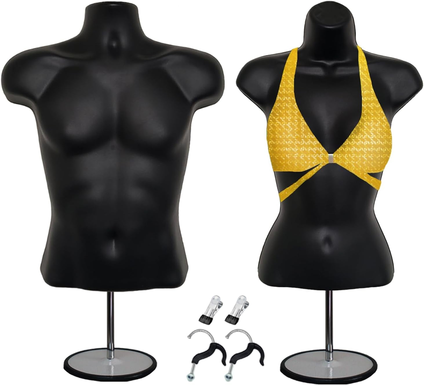 DisplayTown Black Male + Female Mannequin Hollow Back Body Torso Set w ...