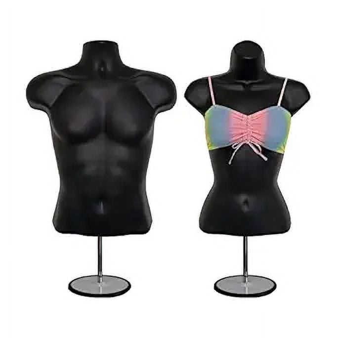 DisplayTown Black Male + Female Mannequin Hollow Back Body Torso Set w ...