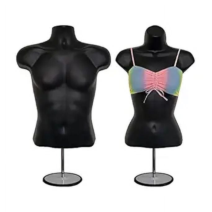 DisplayTown Black Male + Female Mannequin Hollow Back Body Torso Set w ...