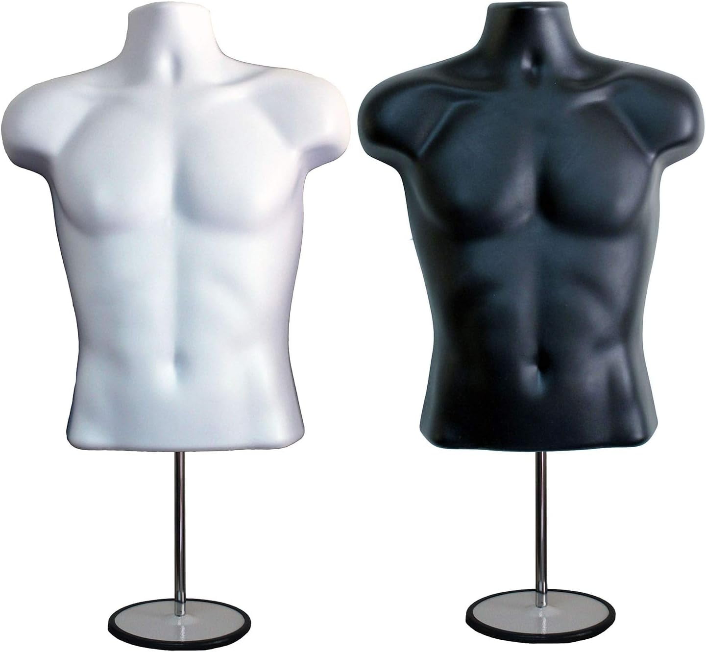 DisplayTown Black Male + White Male Hollow Back Mannequin Torso Set w ...