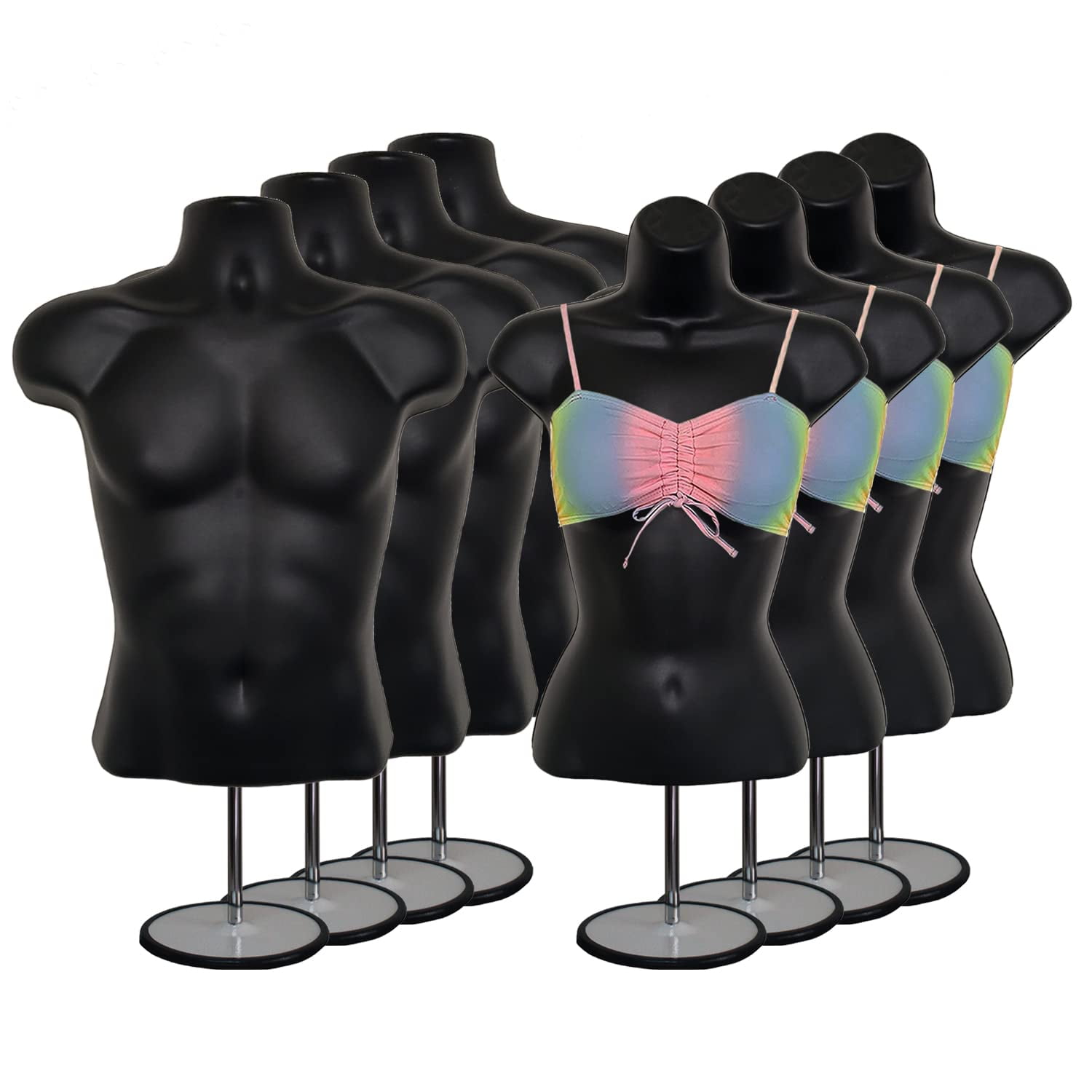 DisplayTown Black Male and Female Mannequins Set Hollow Back Body Torso ...
