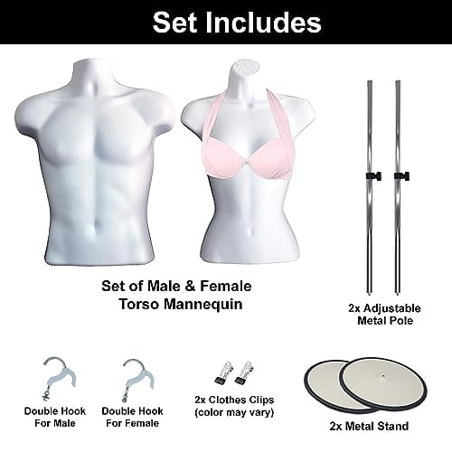 DisplayTown White Male + Female Mannequin Hollow Back Body Torso Set w ...