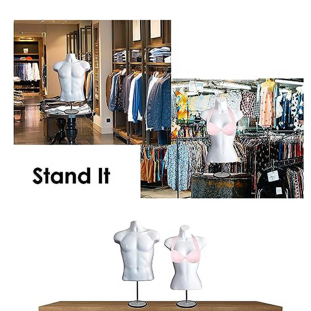 DisplayTown White Male + Female Mannequin Hollow Back Body Torso Set w ...