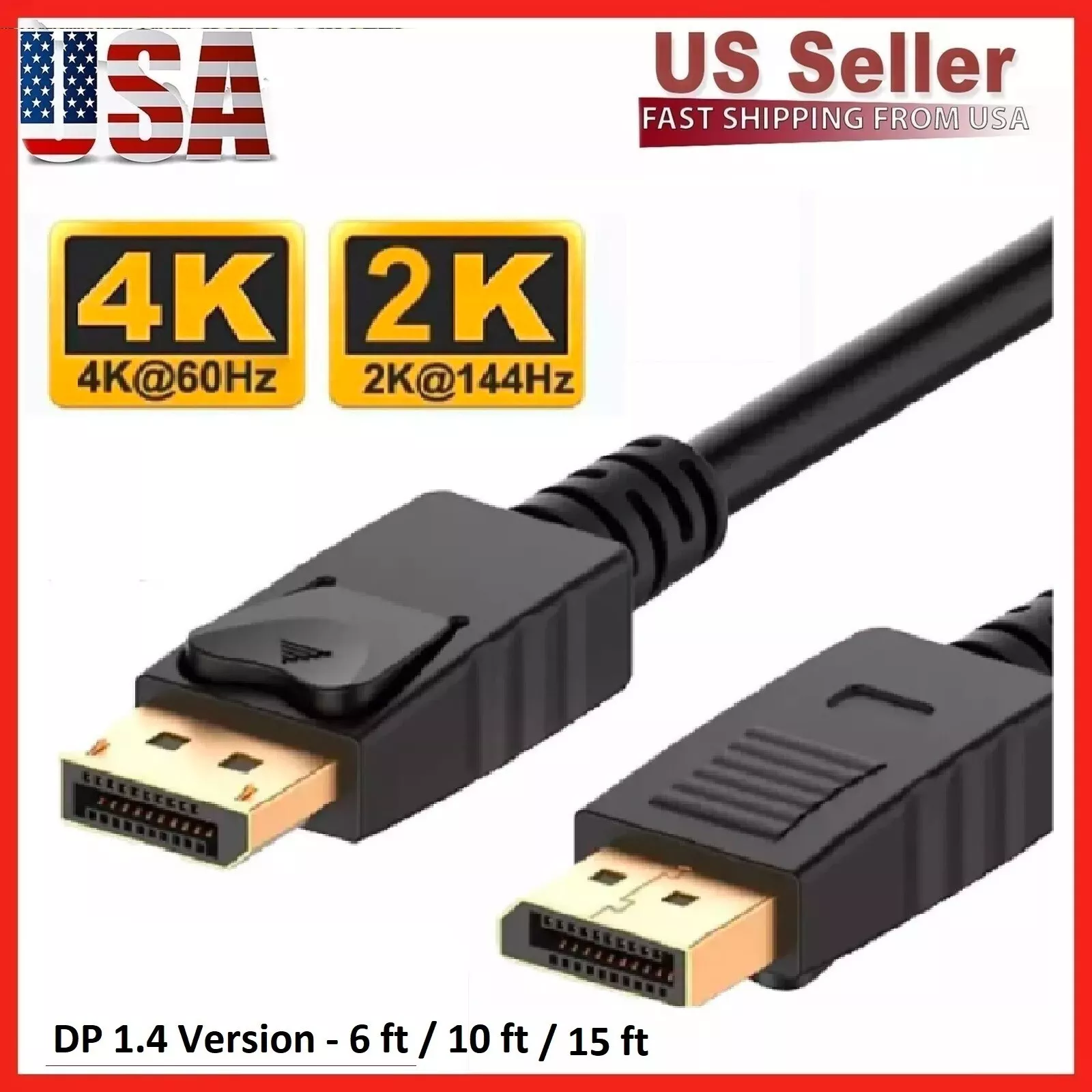 Displayport to Display Port Cable DP Male to Male Cord 4K HD w/ Latches 6ft/10ft - Walmart.com